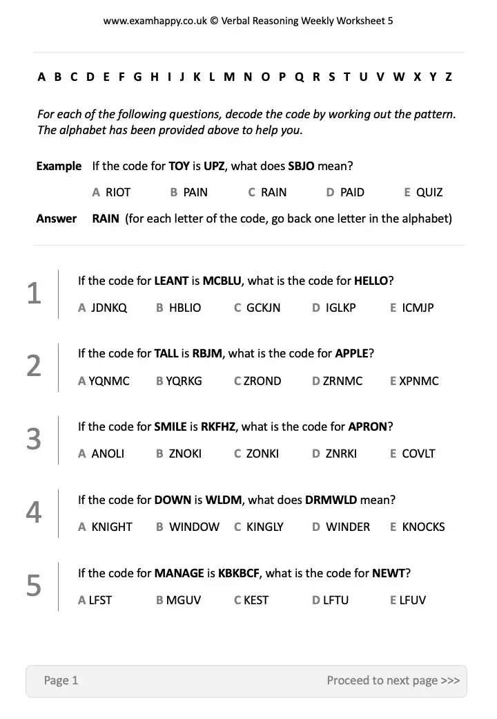 Free 11 Verbal Reasoning Worksheets Exam Happy